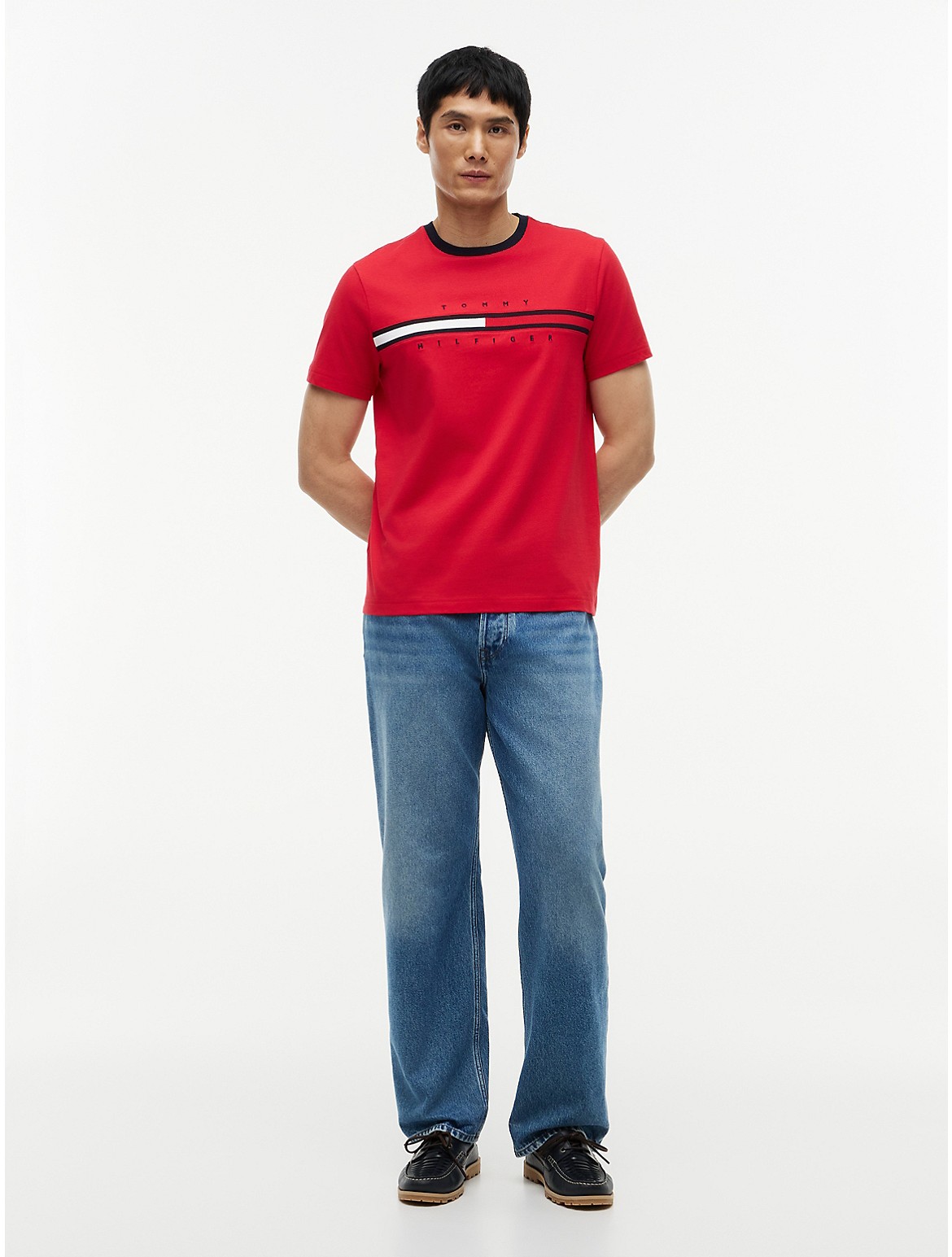 TOMMY HILFIGER men's embroidered flag logo t-shirt -